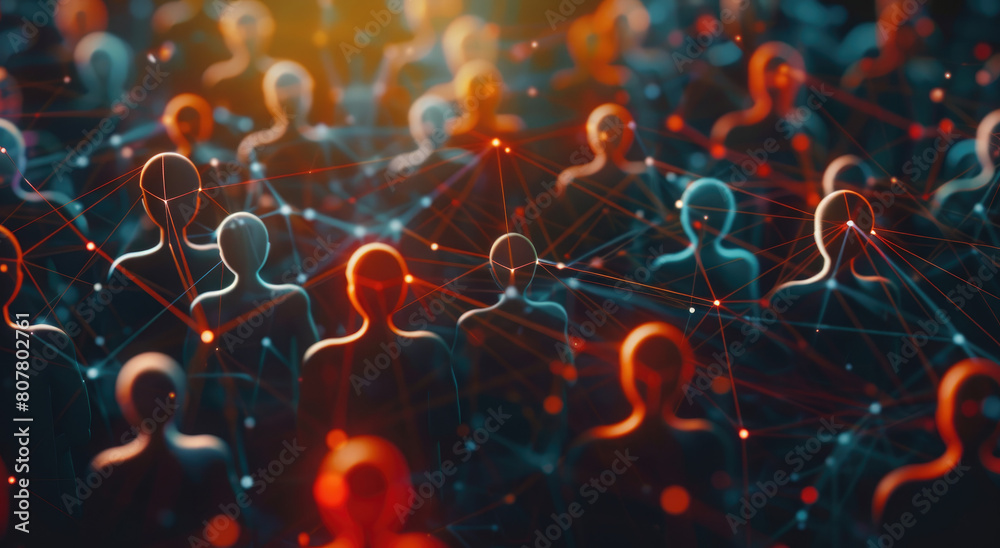 an animated visualization depicting interconnected people and elements ...
