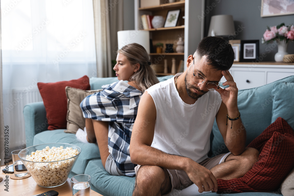 Communication problems, relationship difficulties. Young couple man and ...