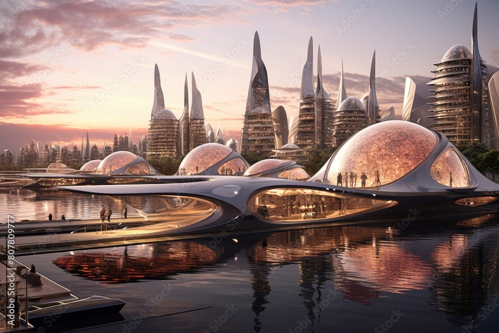 Futuristic architecture design of a building with flowing organic ...