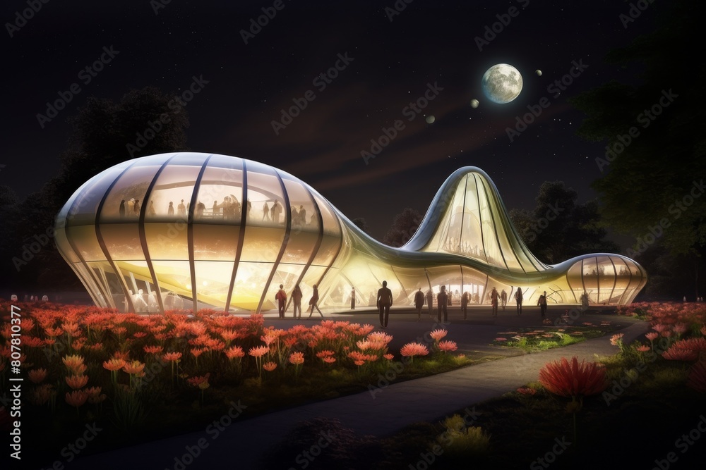 Futuristic architecture design of a building with flowing organic ...