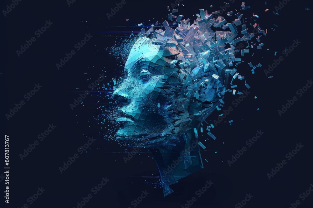 Pixel art vector-style image of a plastic futuristic feminine head ...