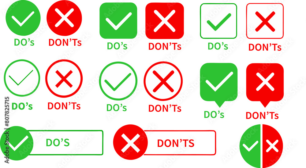 Icons with "To do" or "not to do" checkboxes, Icons with crosses, an ...