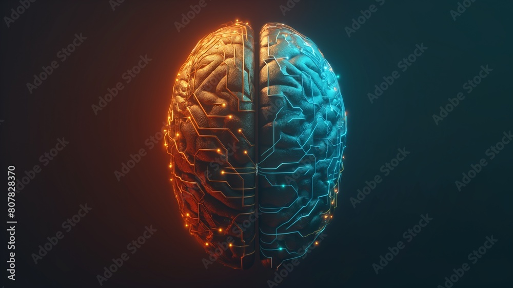 3D rendering of the left and right half brain in an isometric view with ...