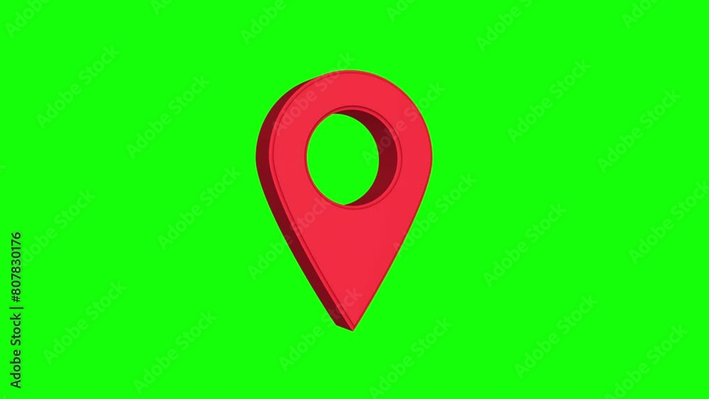3D Bouncing red map location pin in a looping animation, Green ...