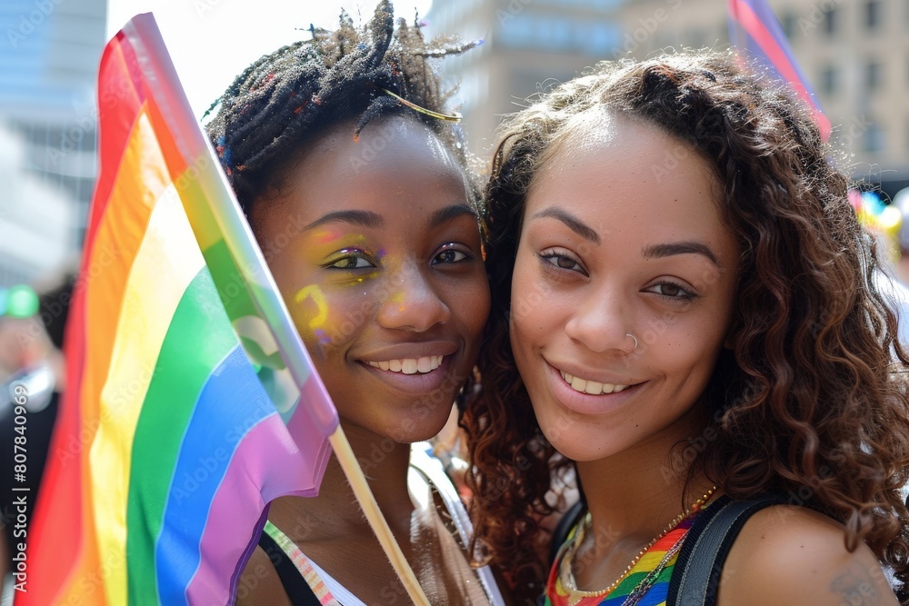 Happy Multiracial people celebrating gay pride event - Group of friends ...