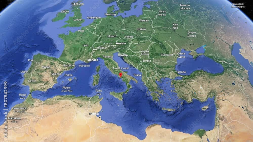 Amalfi Coast Destination Point on Google Earth Map, Zooming in ... Amalfi Coast Destination Point on Google Earth Map, Zooming in ...