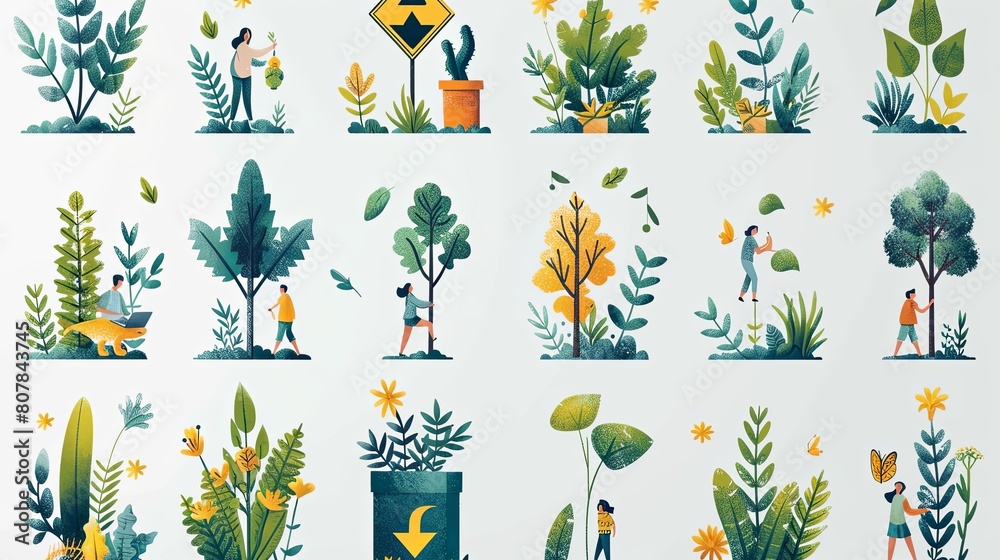 Drawings showing planting trees and reducing global warming in all ...