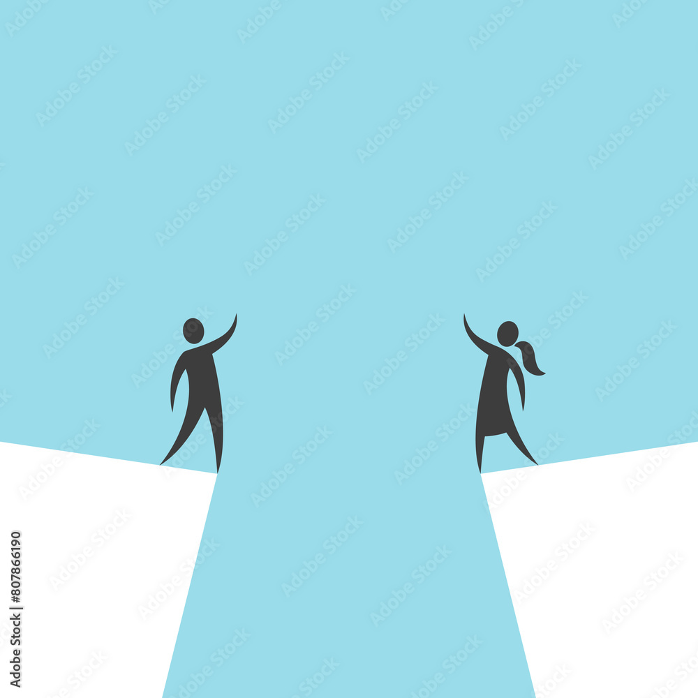Man and woman on edges of precipice. Genders communication problem ...