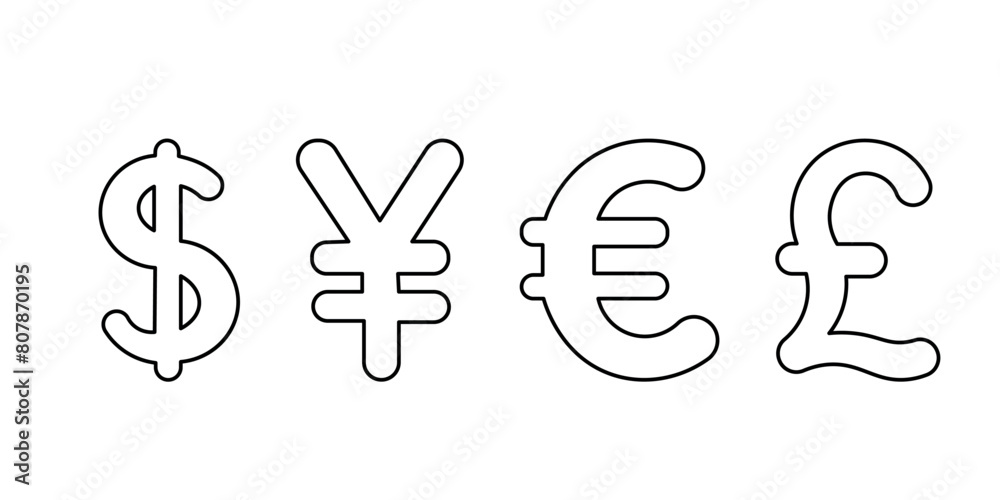Currency icons on a white background. Collection of currency symbols ... Currency icons on a white background. Collection of currency symbols ...