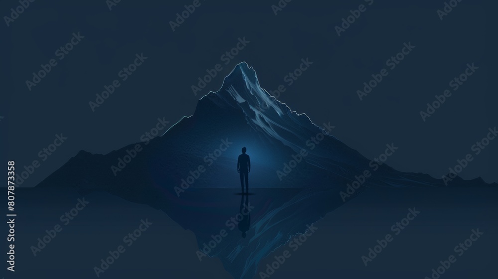 simple lines, logo design, a man standing on the top of the mountain ...