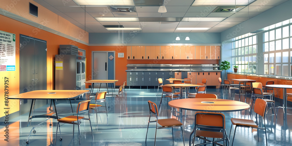 Employee Break Room Floor: Showing break room tables, chairs, lockers ...