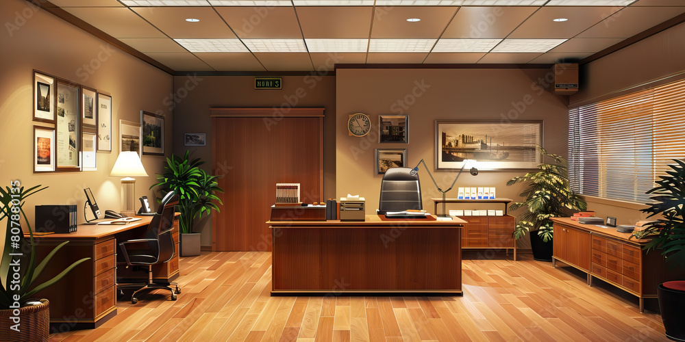 Manager's Office Floor: Displaying the manager's office, desk, computer ...