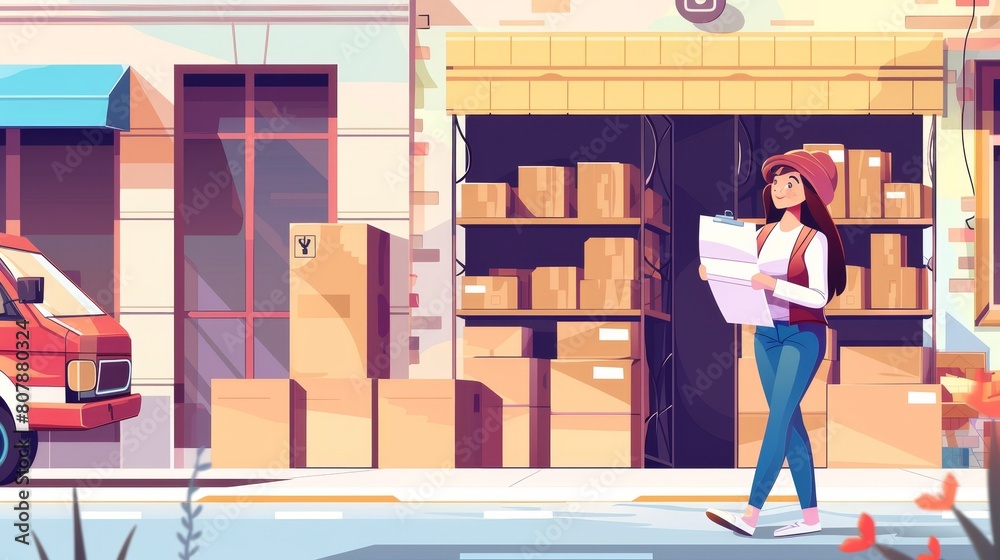 Cartoon web banner with page about goods delivery and distribution ...