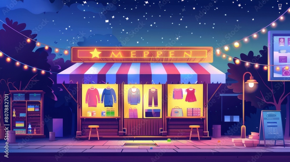 Street trading, city retail places, wood illuminated vendor counter for ...