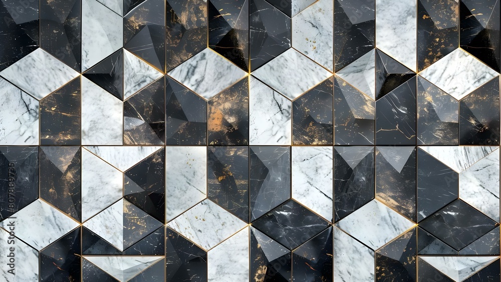 Geometric Marble Inlay Wall Tiles with Metallic Foil Textures: Abstract ...