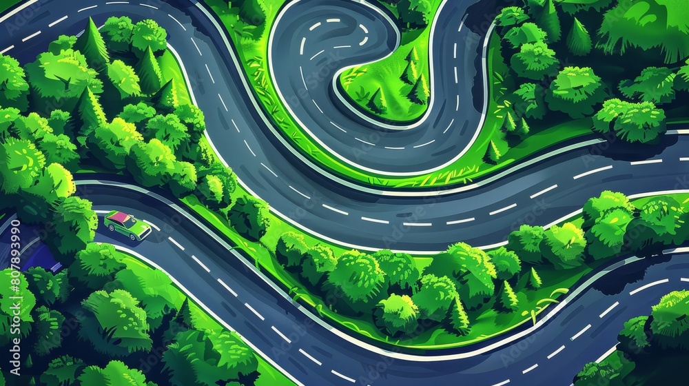 Speed race track on a green hill for game background. Modern cartoon ...