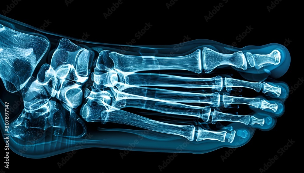 X-ray image of a human toot showing detailed bone structure from wrist ...