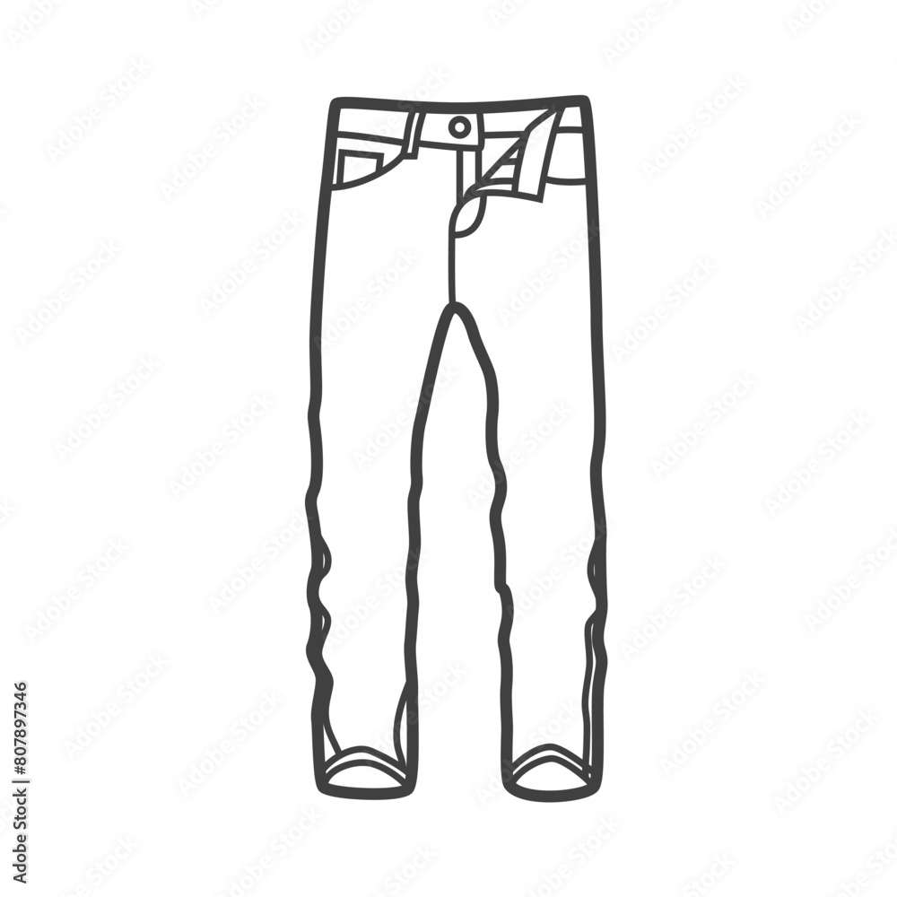 Vector linear icon of men's jeans. Black and white illustration in a ...