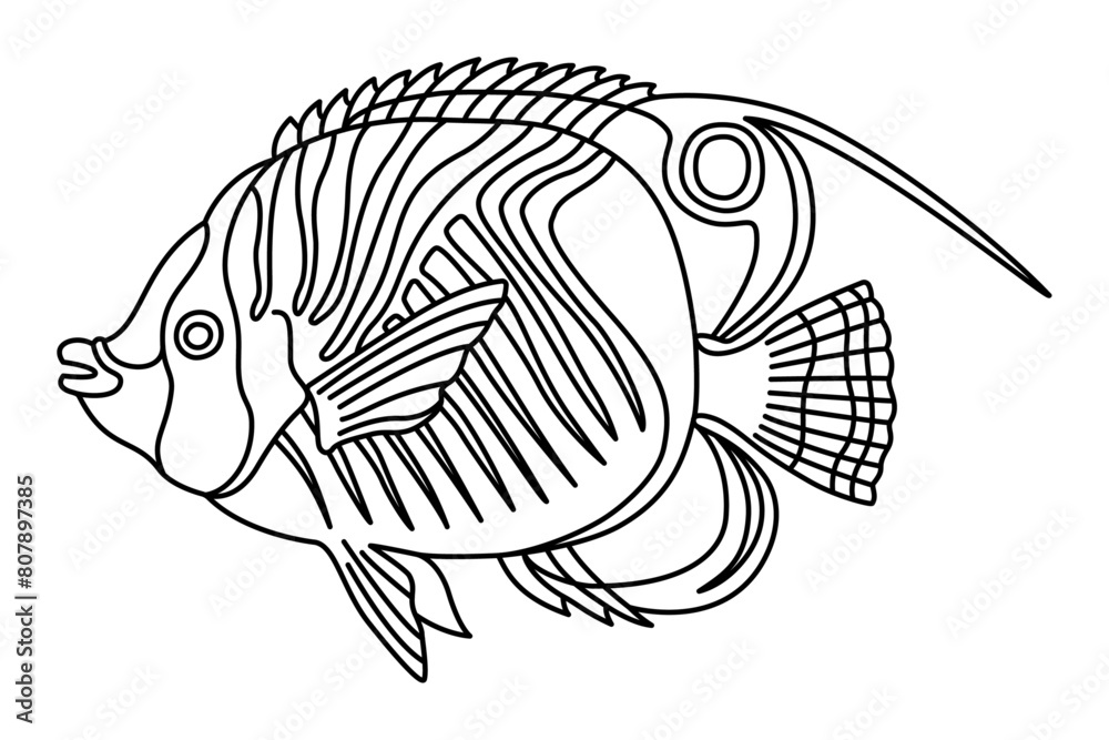 Tropical Fish. Simple Hand Drawn. Isolated on white background. line ...