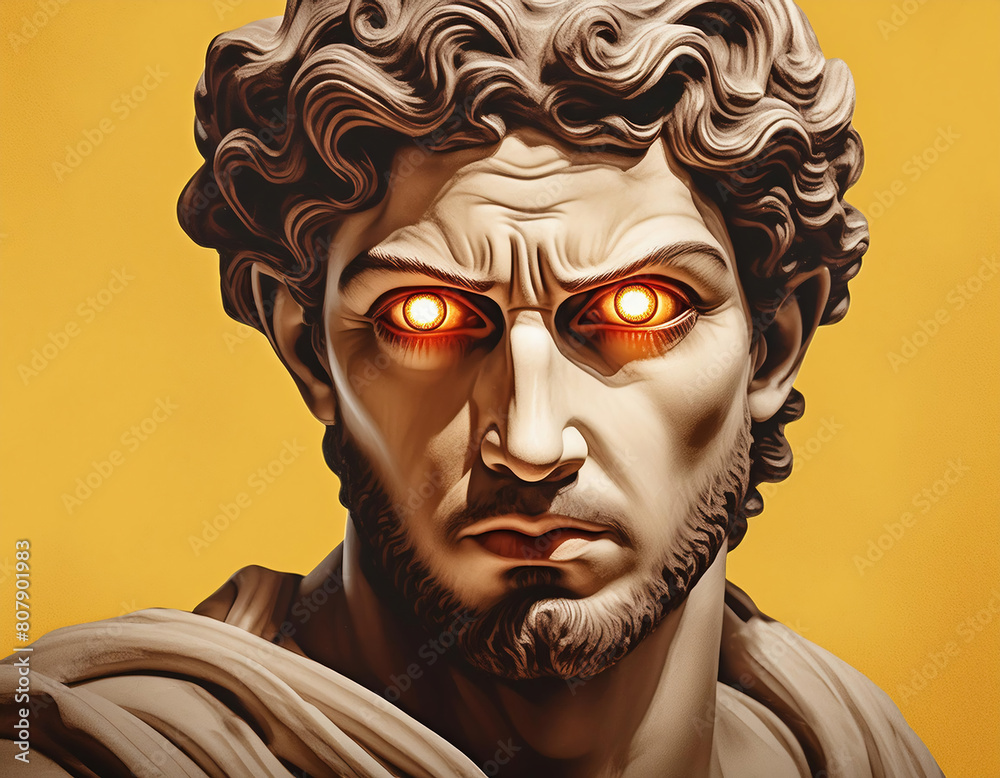 fantasy illustration of the ancient bust of a greek commander with ...