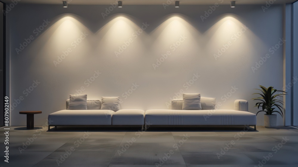 lounge white wall with spotlights Stock Photo | Adobe Stock