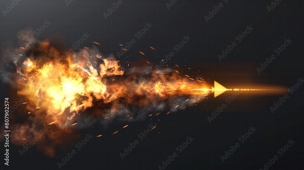 Rocket fire trails on transparent background, real 3D modern airplane ...