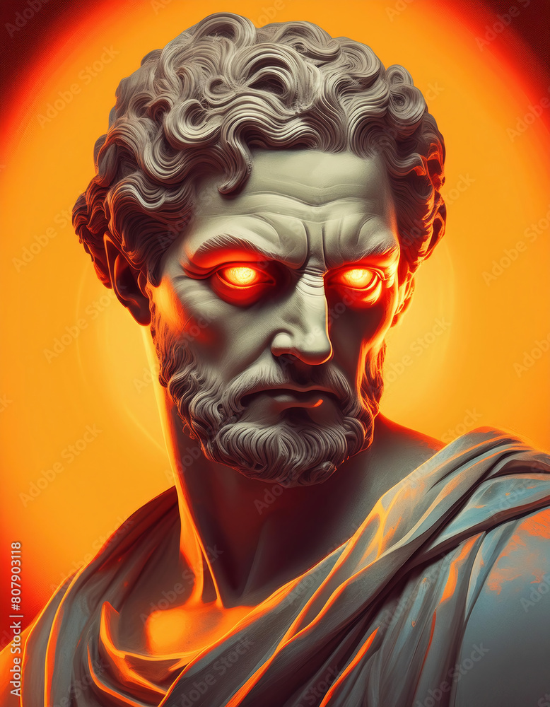 fantasy illustration of the ancient bust of a greek philosopher with ...
