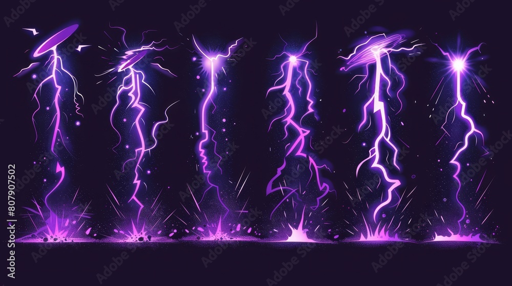 Sparking electric strikes, storm discharges, lightning attack effect ...