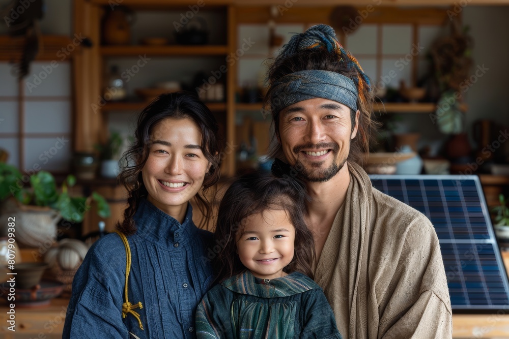 Japanese parents and children are spending time together happily and ...