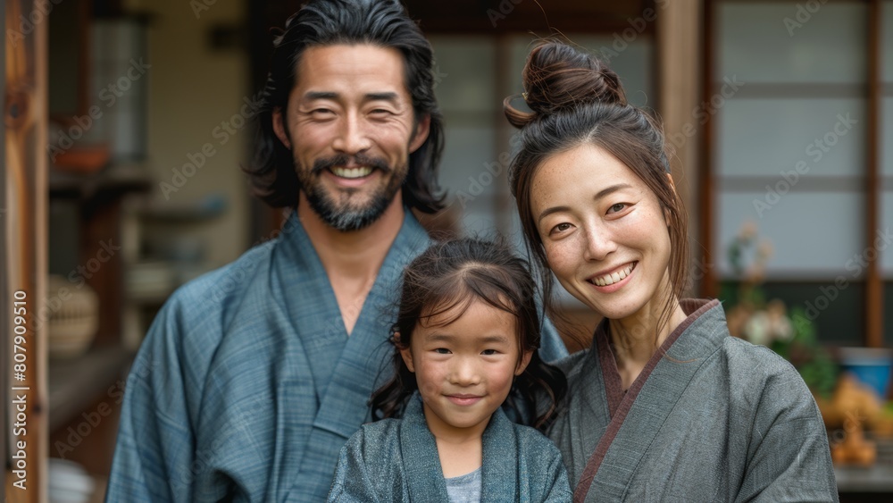 Japanese parents and children are spending time together happily and ...