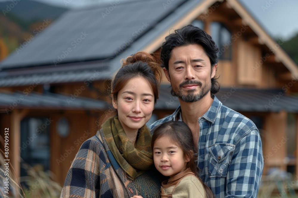 Japanese parents and children are spending time together happily and ...