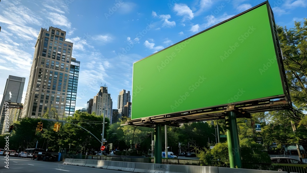 Green screen billboard in city during daytime for street advertising ...