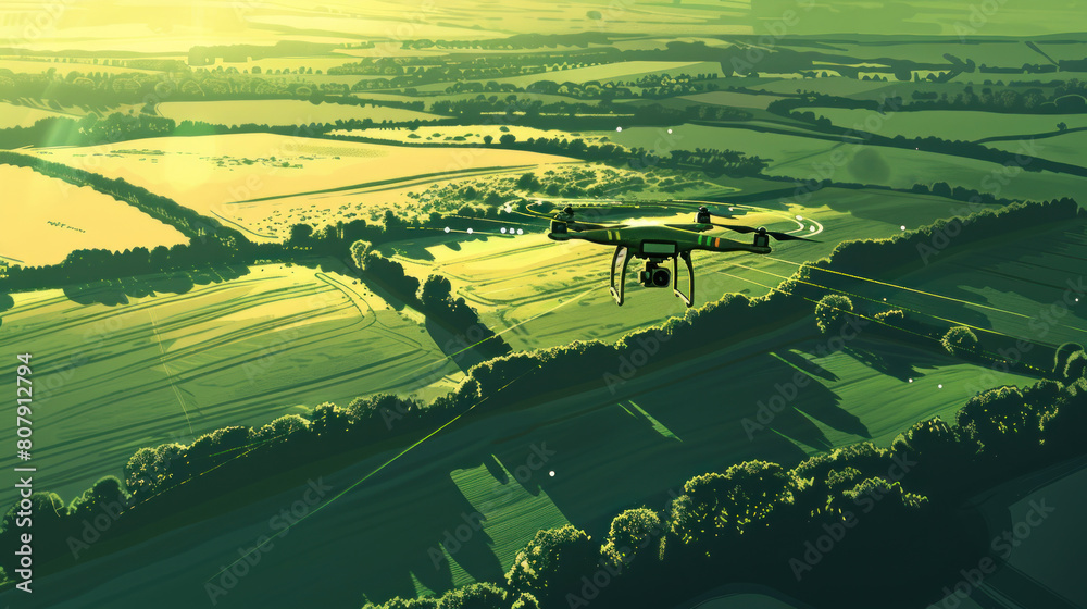a depiction of agricultural drones equipped with lidar sensors mapping ...