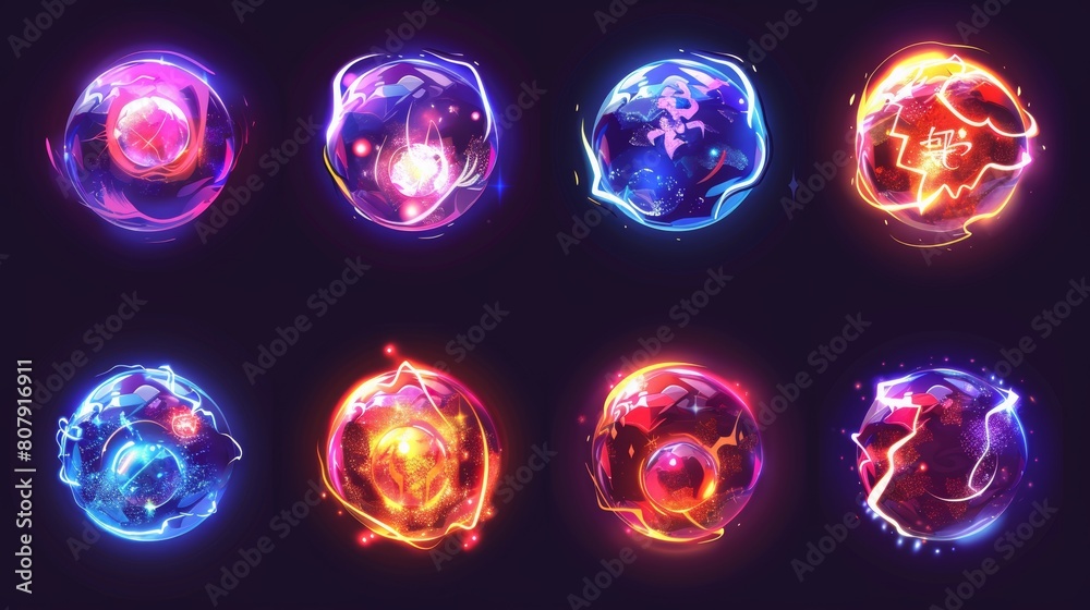 Modern illustration of magic balls, crystal spheres, and energy orbs ...