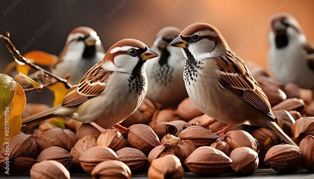 Sparrow birds with family oiseau, nature, faune, animal, bec, sauvage ...