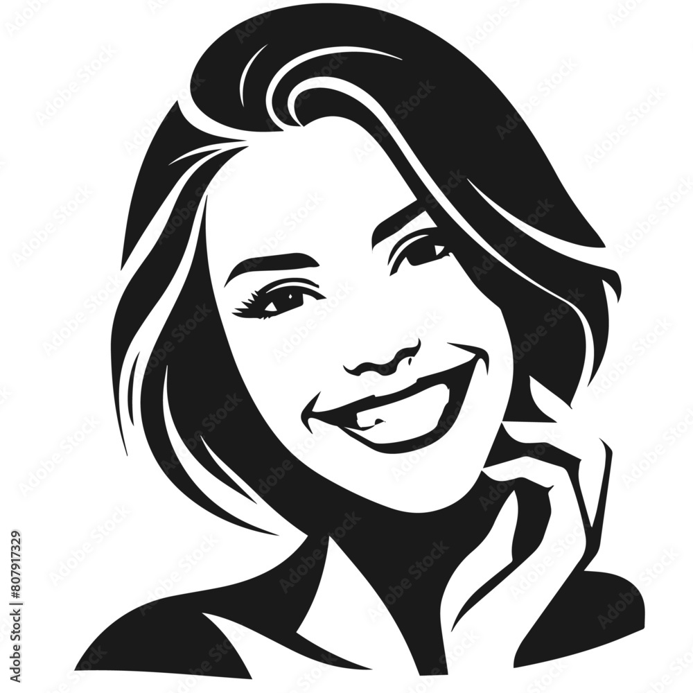 Woman Siling face vector silhouette isolated on white background Stock ...