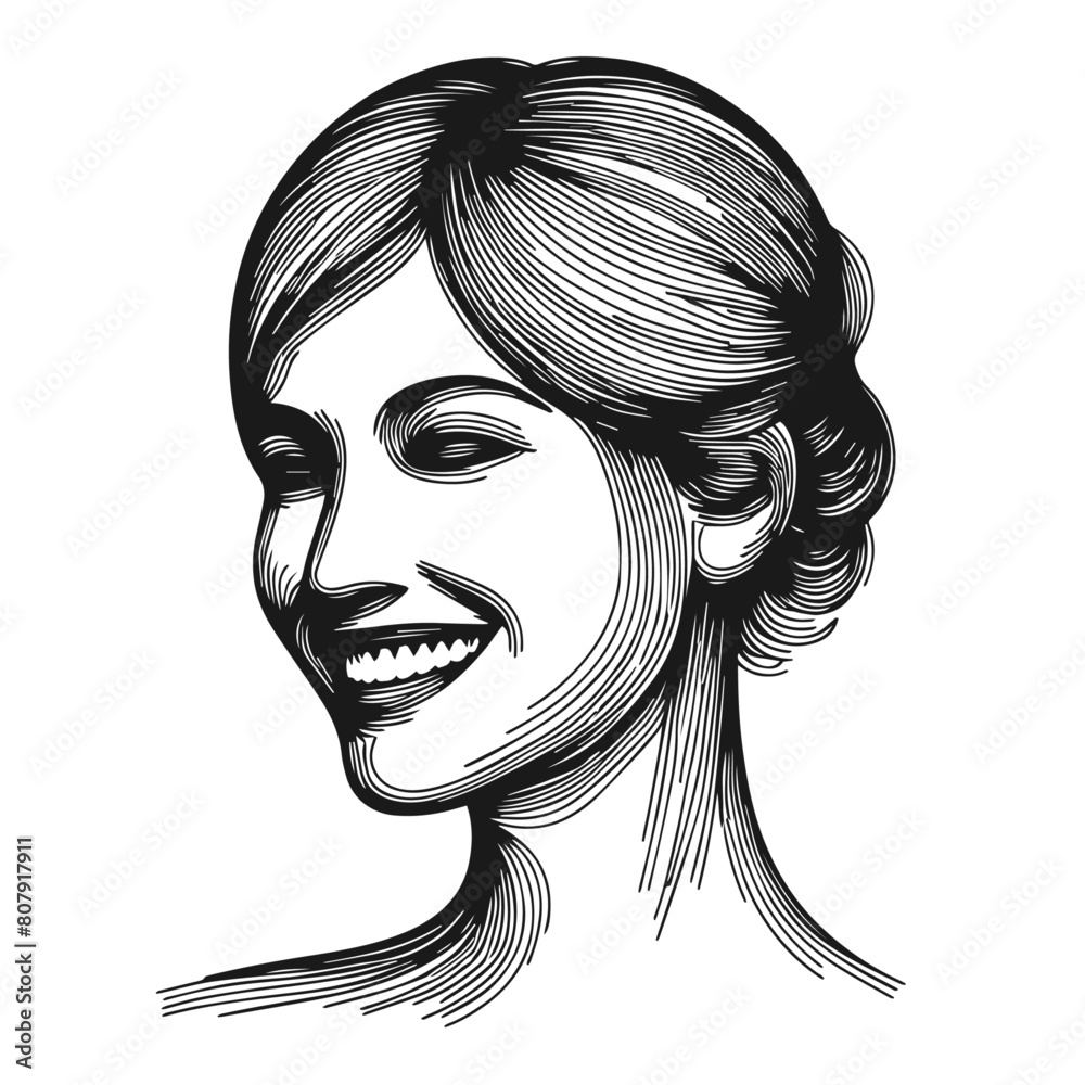 Woman Siling face vector silhouette isolated on white background Stock ...