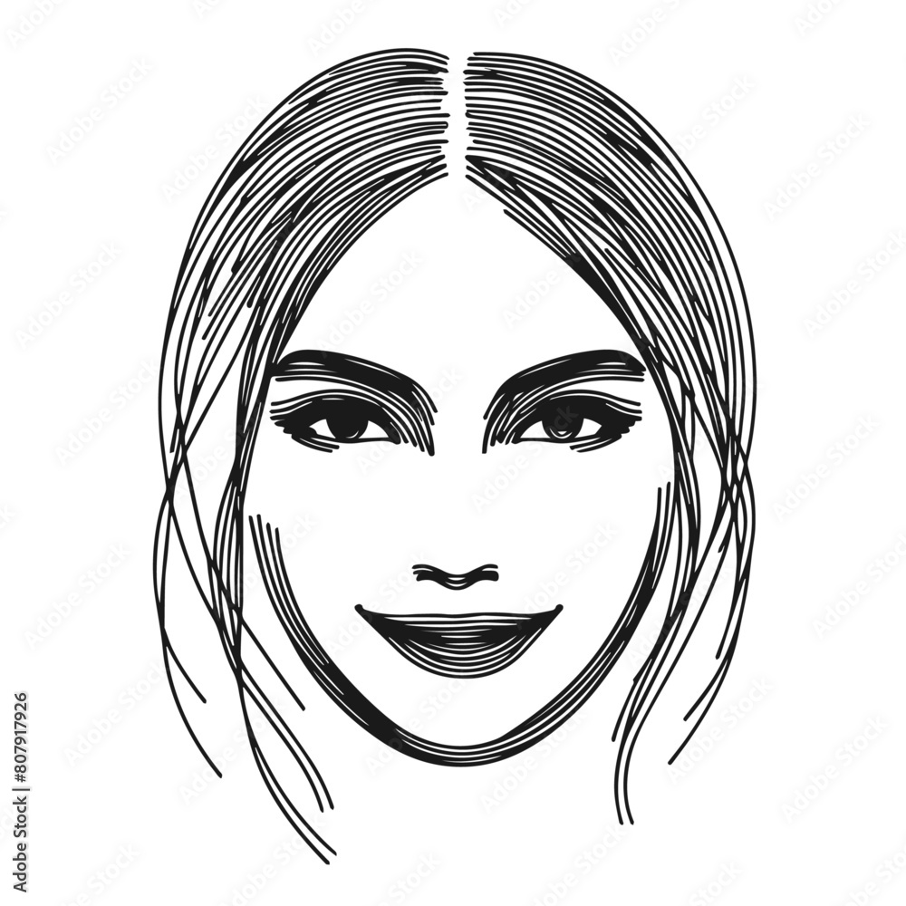 Woman Siling face vector silhouette isolated on white background Stock ...