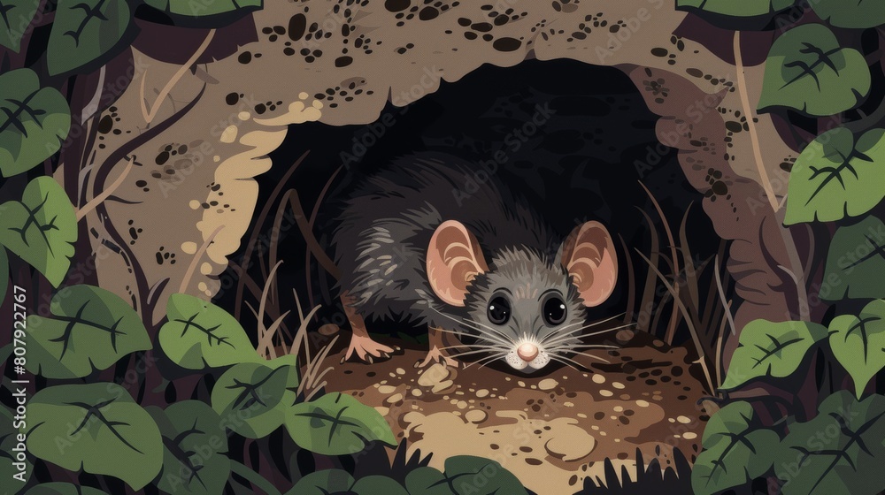 Cute cartoon rat home door hidden in a baseboard. Comic illustration of ...