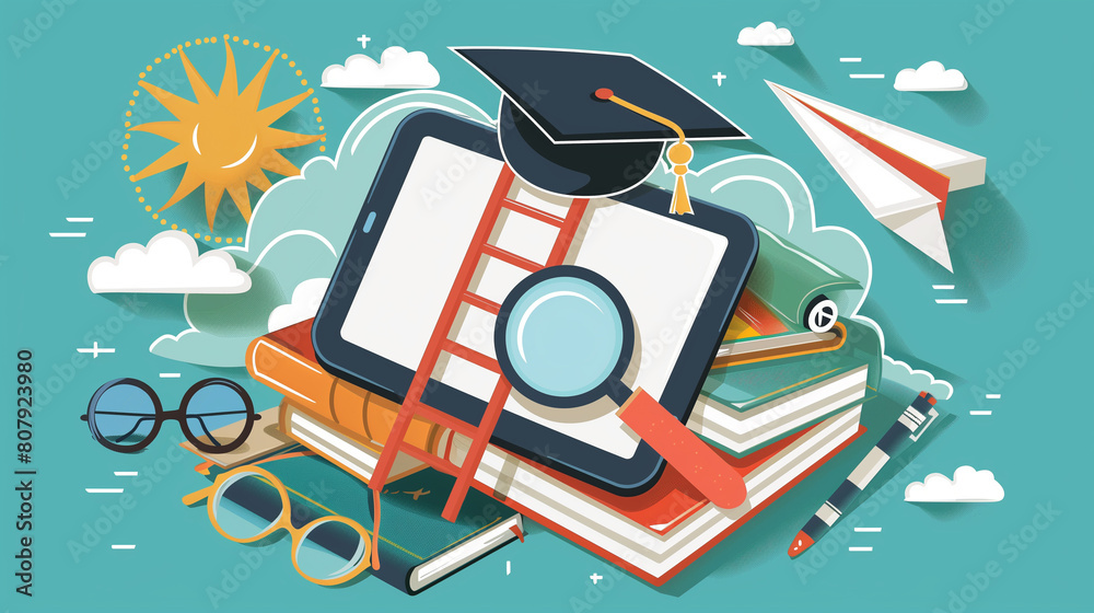 Colorful Illustration of Educational Concepts with Books and Devices ...