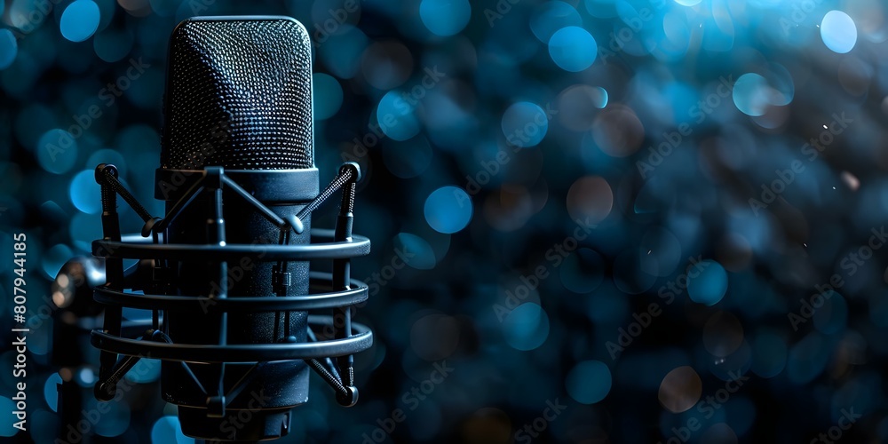 Professional studio microphone with space background for music podcast ...