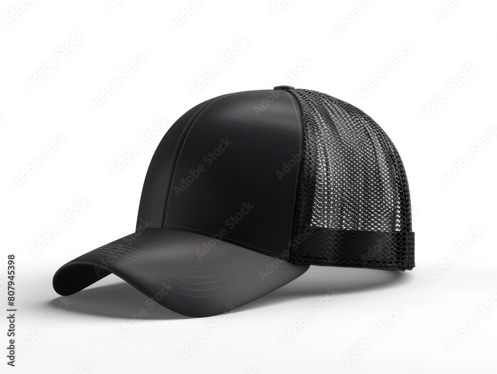 black trucker hat mockup, white background Stock Illustration | Adobe Stock