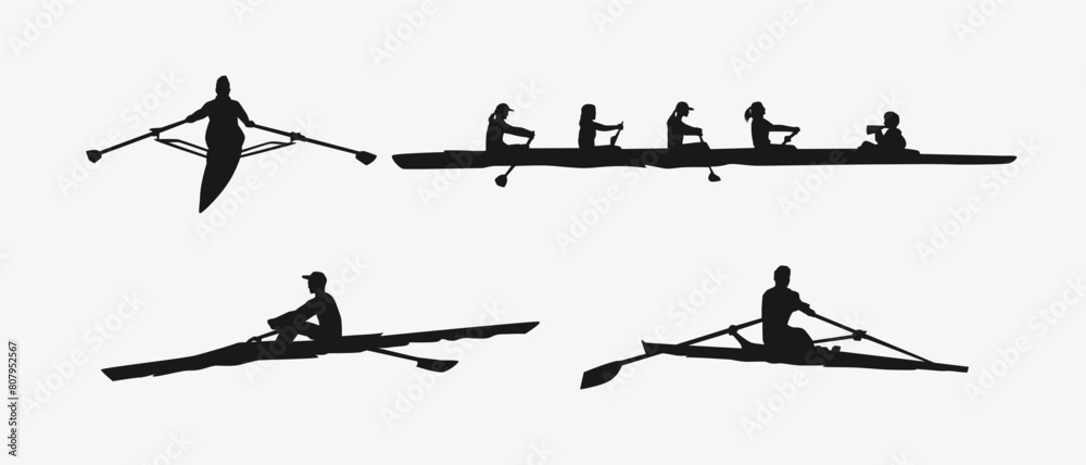 rowing silhouette collection set. water sport, race, transport ...
