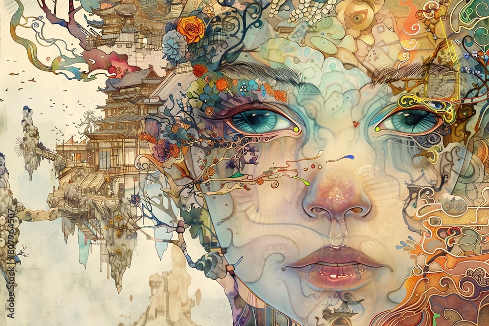 Compose a striking digital artwork combining Jungian archetypes with a ...