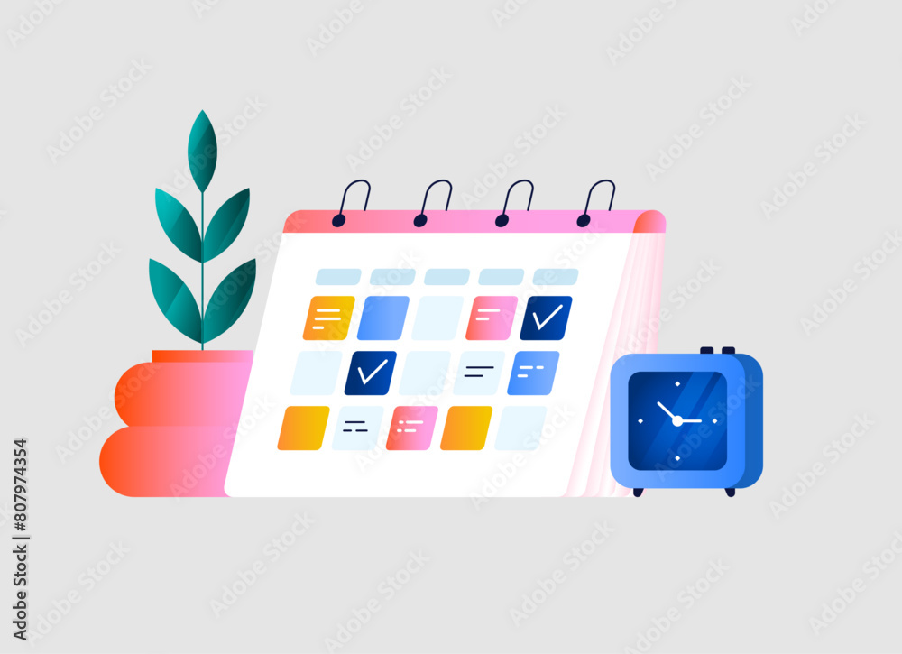 Monthly calendar and table clock. Planning, time management concept ...