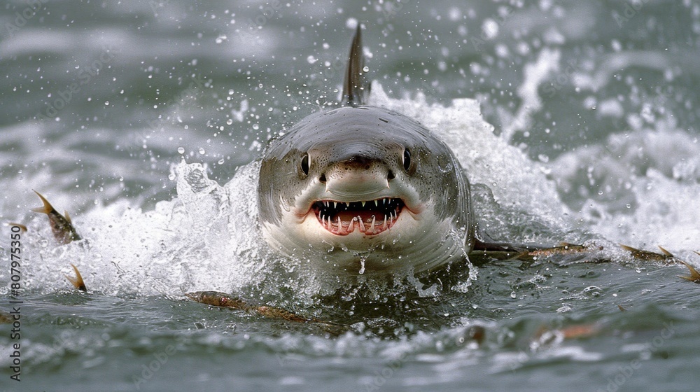 Sharks prey on a school of sardines in the open sea, World Environment ...