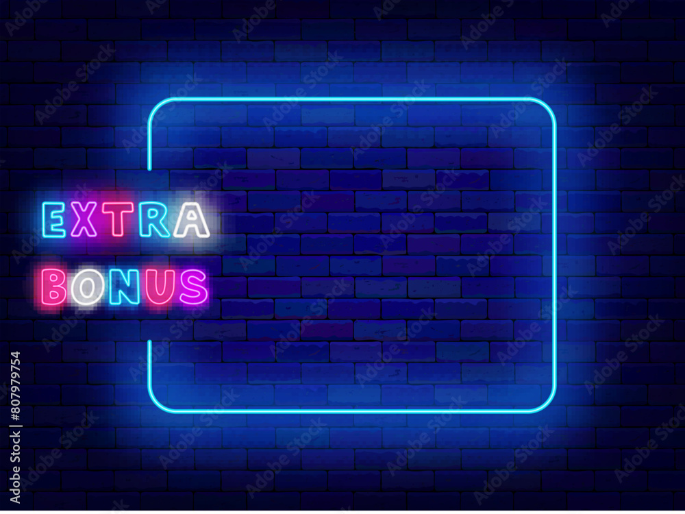 Extra bonus neon greeting card. Empty blue frame and typography ...
