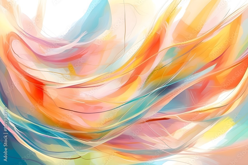 Abstract bright blue, yellow, pink soft smoke wavy folds. Modern luxury ...