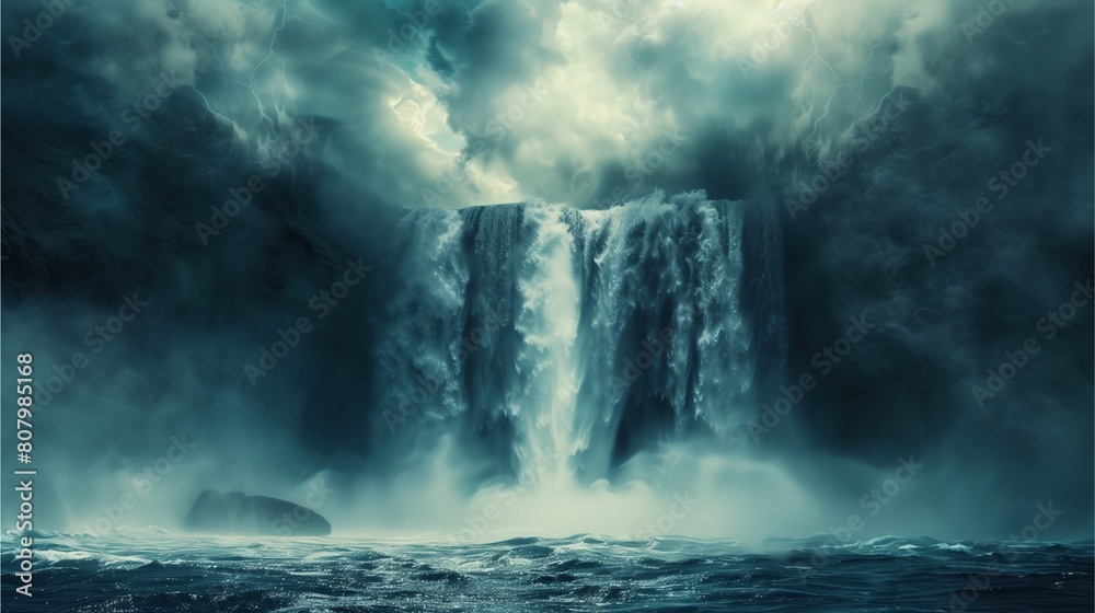 One waterfall had water splashing. and the mist from the waterfall ...