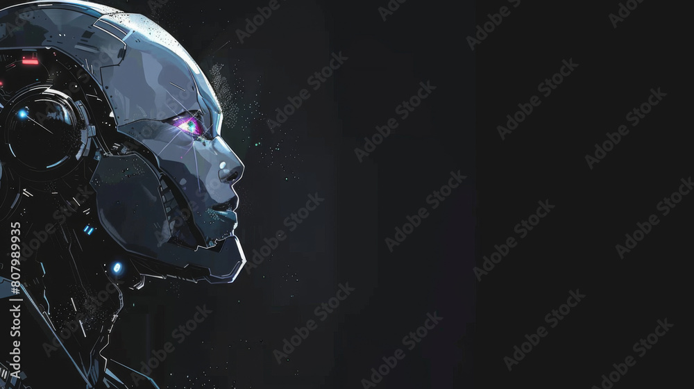 70s sci-fi female robot staring into the sky against a black background ...